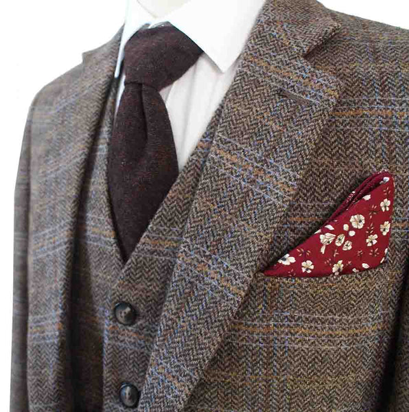 Brown Beige Windowpane Herringbone Tweed 3 Piece Suit | BDtailormade