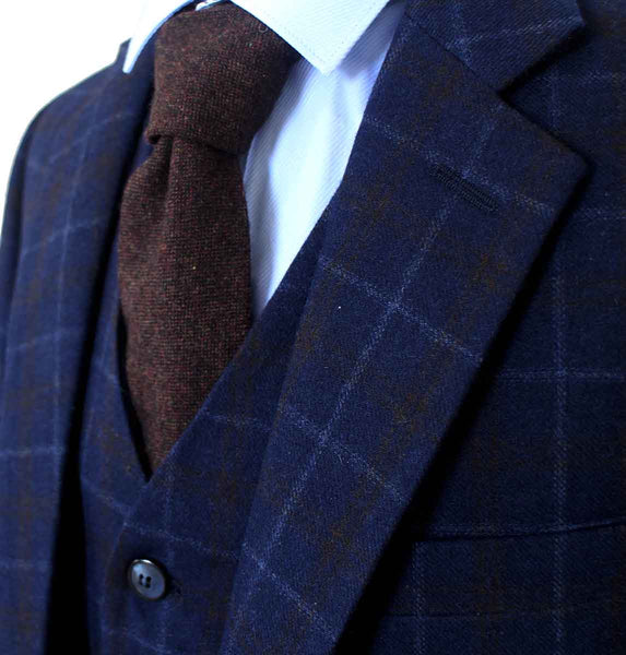 NAVY OVERCHECK TWILL TWEED 3 PIECE SUIT | BDtailormade